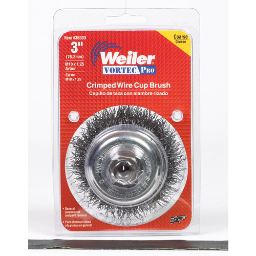 Weiler 36033 Crimped Wire Cup Brush Vortec Pro 3" D X M10 x 1.25 S ...