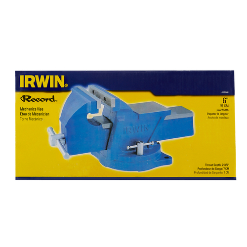 Irwin 4935506 Mechanics Vise Record 6" Cast Iron 120 deg Swivel Base Blue