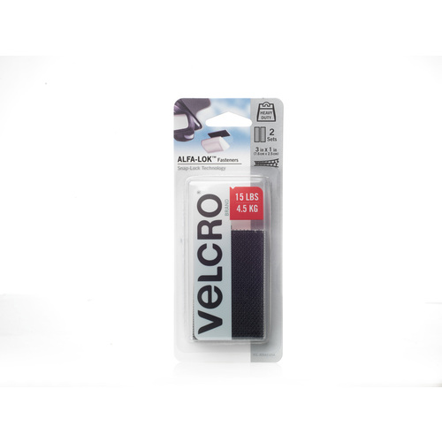 VELCRO Brand VEL-30642-USA Mounting Strips Alfa-Lok Plastic 3" L Black