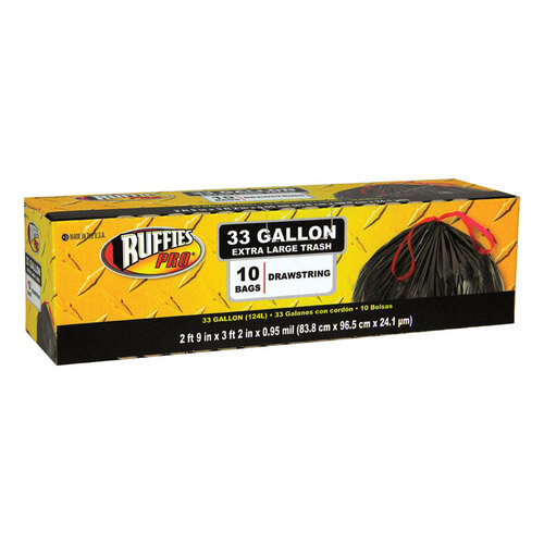 Ruffies 1124913 Trash Bags Pro 33 gal Drawstring Black