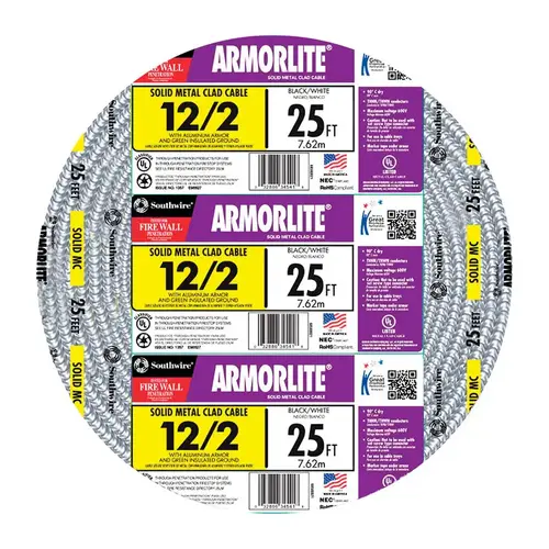 Southwire 61023121 Metal Clad Cable Armorlite 25 ft. 12/2 Solid THHN ...