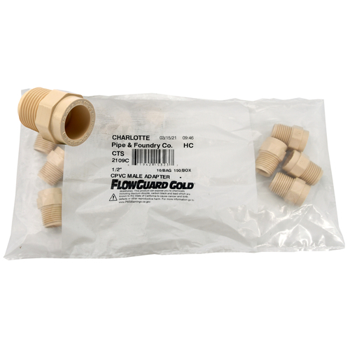 Charlotte Pipe CTS02109C0600 Male Adapter FlowGuard 1/2" MPT X 1/2" D ...