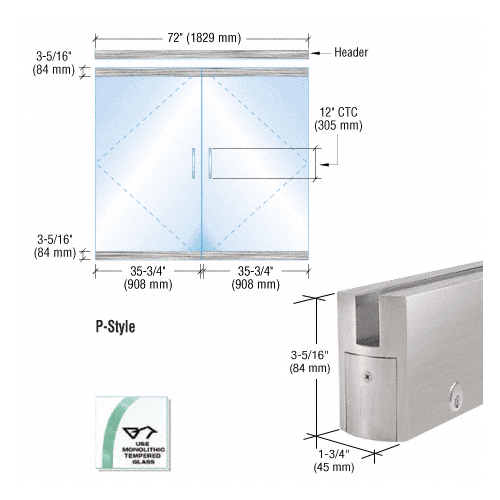 CRL Blumcraft P35BS12DEL 6'-0" P-Style Brushed Stainless Double Door ...