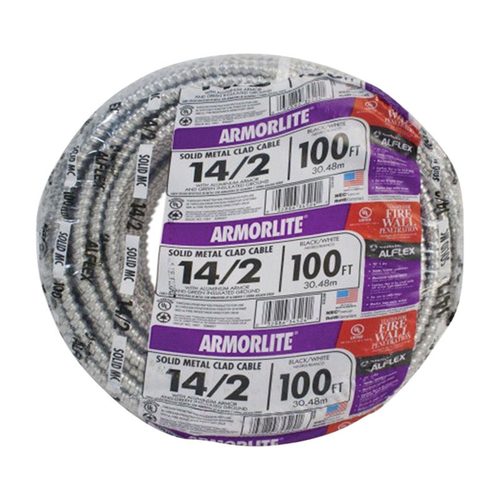 Southwire 68579223 Cable Armorlite 100 ft. 14/2 Solid Aluminum Armored ...