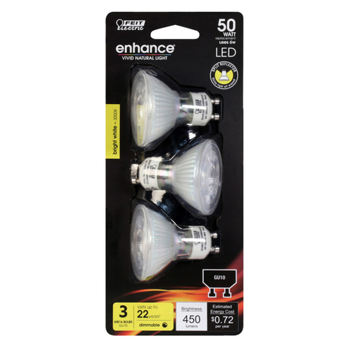 Feit Electric MR16FG500930CA3 LED Bulb Enhance MR16 GU10 Bright White ... Feit Electric MR16FG500930CA3 LED Bulb Enhance MR16 GU10 Bright White ...