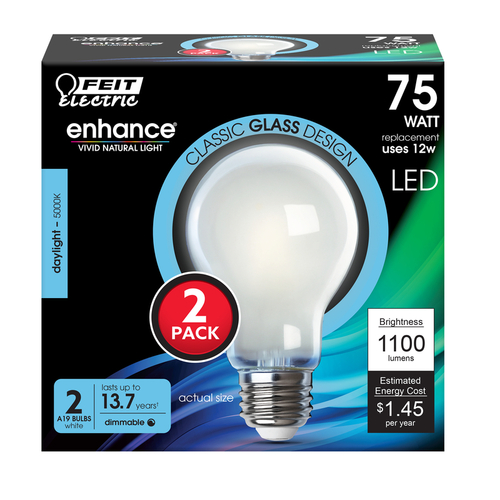 Feit Electric A1975/950CA/FL2 Filament LED Bulb Enhance A19 E26 (Medium ... Feit Electric A1975/950CA/FL2 Filament LED Bulb Enhance A19 E26 (Medium ...