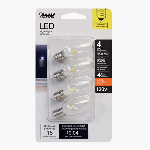Feit Electric BP4C7/827/LED/4 LED Bulb C7 E12 (Candelabra) Soft White 4 ... Feit Electric BP4C7/827/LED/4 LED Bulb C7 E12 (Candelabra) Soft White 4 ...