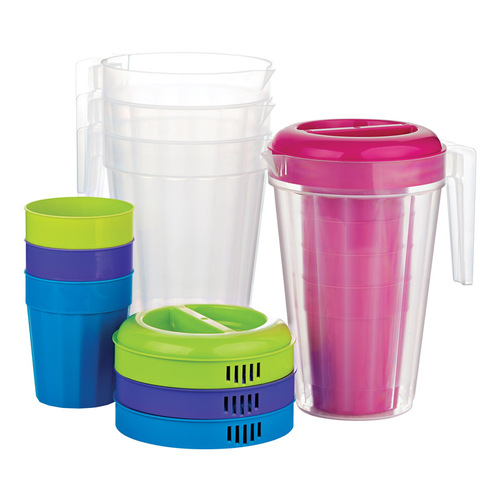 B&R Plastics PC24D Pitcher and Cup Set Assorted Polyethylene Fluted ...