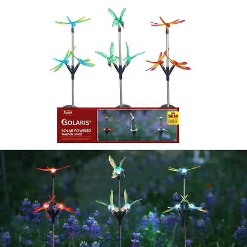 ALPINE QLP1098ABB Solar Garden Stake Assorted Plastic 33" H Insect Trio ...