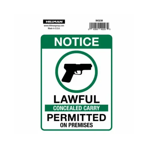 Hillman 843238 Concealed Carry Permitted Sign, Adhesive, 10 x 14 In ...