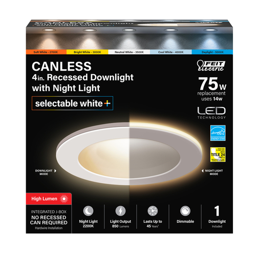 Feit Electric LEDR4XTHONL5CA Recessed Downlight White 4" W Aluminum LED ...