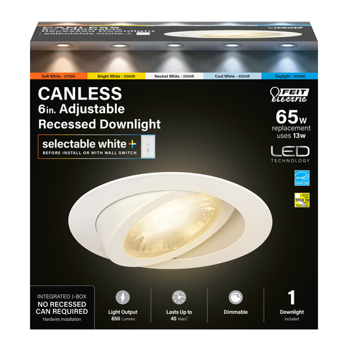 Feit Electric LEDR6XTADJ6WYCA Recessed Downlight White 6" W Aluminum ...