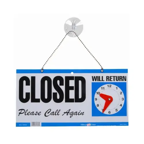 Hillman 848653 Open/Closed Clock Sign, 2 Sided, 5-3/4 x 11-1/4 In. Buy Now