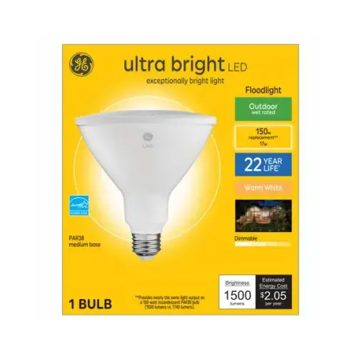 GE Lighting 93128005 Ultra Bright LED Floodlight Bulb, Dimmable, Par38 ...