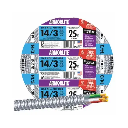 Southwire 68582621 Cable Armorlite 25 ft. 14/3 Solid Aluminum Armored ...