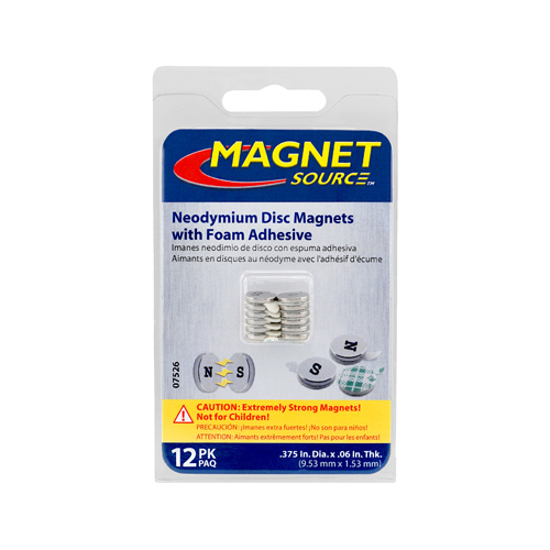 Master Magnetics 07526 Super Neodymium Disc Magnets with Adhesive, 12-Pk.