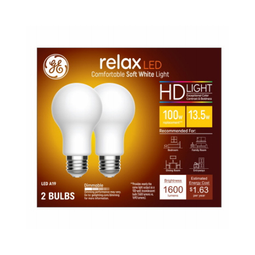 GE Lighting 93129807 Relax HD+ LED Light Bulbs, Soft White, 1600 Lumens ...