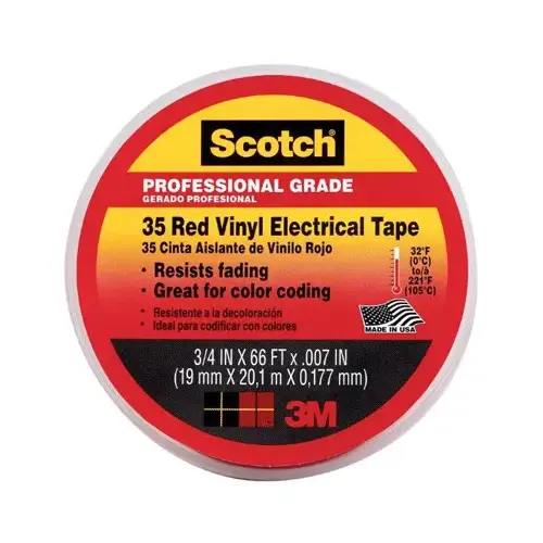 3M 10810-DL-2W Vinyl Electrical Tape, Professional-Grade, Red, .75-In ...