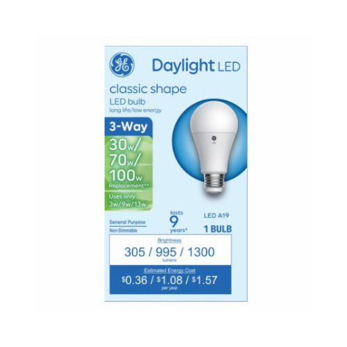 GE Lighting 93130564 GE LED 3w/9w/13 w A19 medium base daylight 3-way bulb