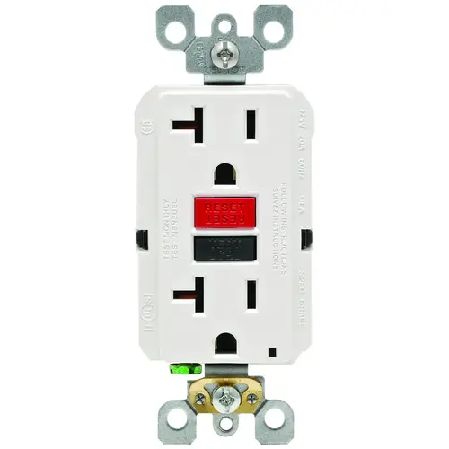 Leviton R12-GFNT2-0RW GFCI Duplex Receptacle, 2 -Pole, 20 A, 125 V ...