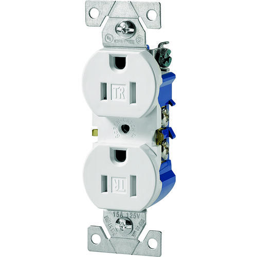 Eaton TR270W Duplex Receptacle, 2 -Pole, 15 A, 125 V, Push, Side Wiring ...