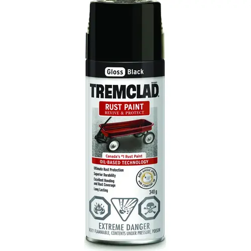 Rust-Oleum 27026B522 TREMCLAD Rust Spray Paint, Gloss, Black, 340 g ...