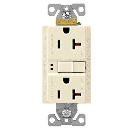 Eaton SGF20LA GFCI Duplex Receptacle, 2 -Pole, 20 A, 125 V, Back, Side ...