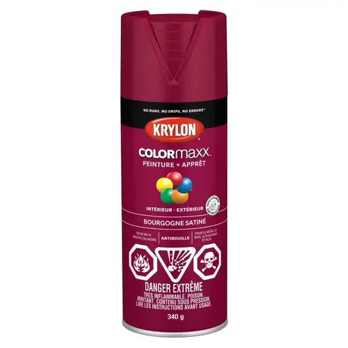 KRYLON 455600007 COLORmaxx Paint and Primer, Satin, Burgundy, 12 oz ...