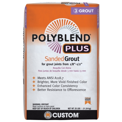 CUSTOM BUILDING PRODUCTS, INC. PBPG38025 Polyblend Plus Sanded Grout, Powder, Characteristic ...