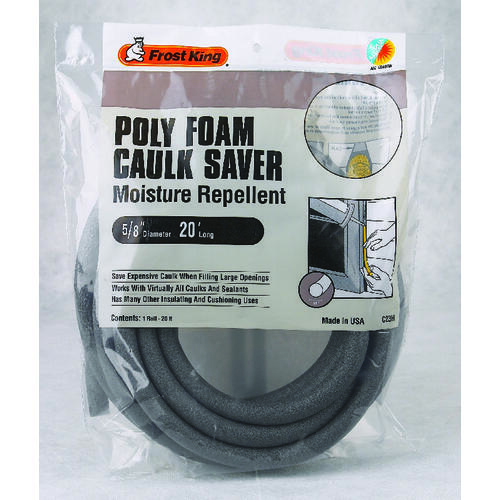 Frost King C23H Caulk Saver, 5/8 in Dia, 20 ft L, Polyfoam, Gray