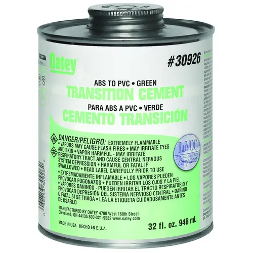 Oatey 30926 ABS TO PVC TRANSITION CEMENT - GREEN 1 QT CAN Buy Now