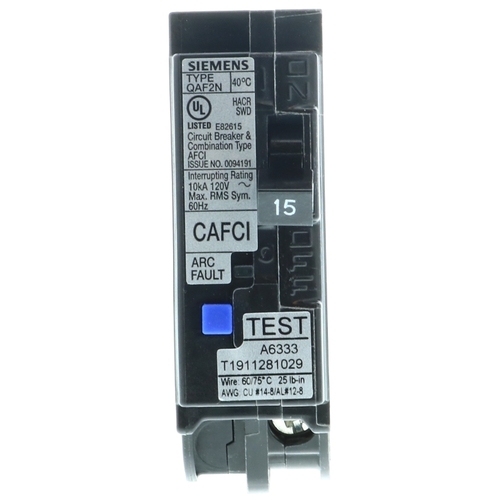 Siemens QA115AFCN Circuit Breaker, AFCI, Combination, Low Voltage, 15 A ...