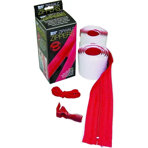 Zipwall HDAZ2 Zipper, Heavy-Duty, 7 ft L, 3 in W, Fabric Pair Clear/Red ...