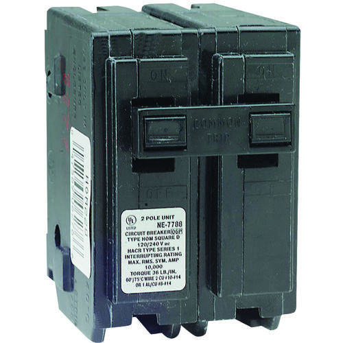Square D HOM260CP Homeline Circuit Breaker, Mini, 60 A, 2 -Pole, 120/240 V, Fixed Trip, Plug ...
