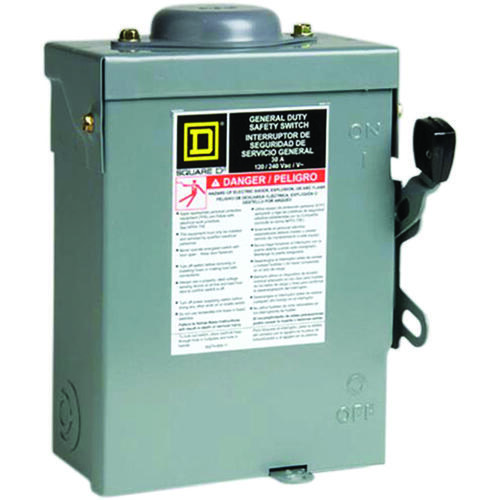 Square D D221NRBCP Safety Switch, 2 -Pole, 30 A, 240 V, Lug Terminal