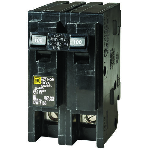 Square D HOM2100CP Homeline Circuit Breaker, Mini, 100 A, 2 -Pole, 120/240 V, Fixed Trip, Plug ...