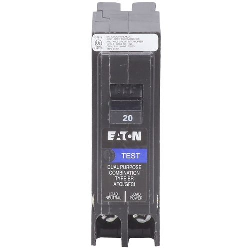 Eaton BRP120DF Circuit Breaker, AFCI, BR, GFCI, 20 A, 1 -Pole, 120 VAC ...