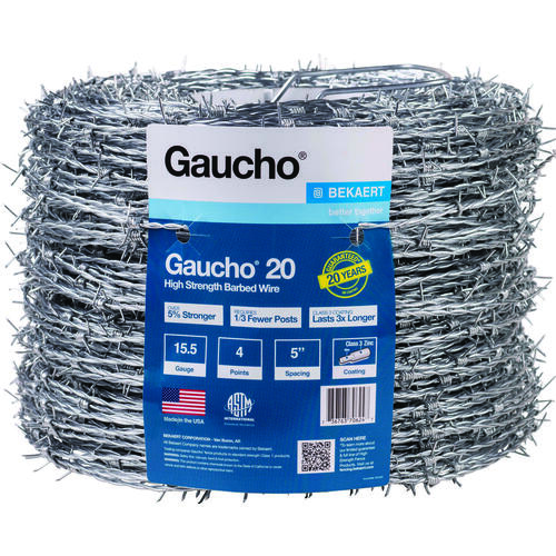 Gaucho 118293 Barbed Wire, 1320 ft L, 15-1/2 Gauge, Round Barb, 5 in ...