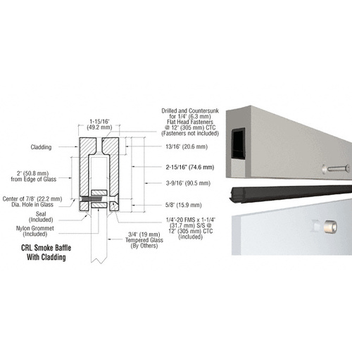 CRL B7B10 Heavy-Duty Smoke Baffle Base Shoe for 3/4" Glass - 10' Length
