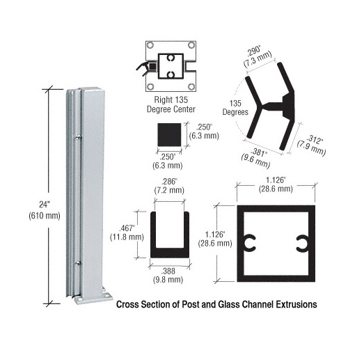 CRL ALUM-D990A24135R-VCP-1 Satin Anodized 24" 135 Degree RH Center ...