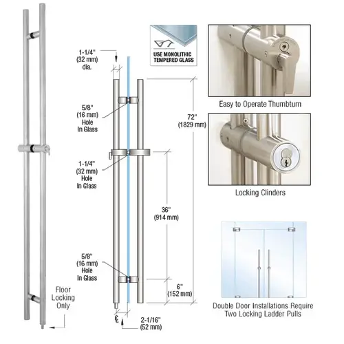 CRL LLPA72BS 316 Brushed Stainless 72" Locking Ladder Pull Buy Now