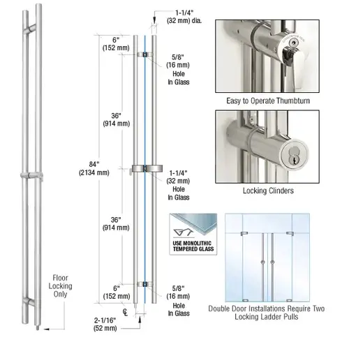 CRL LLPA84PS 316 Polished Stainless 84" Locking Ladder Pull Buy Now