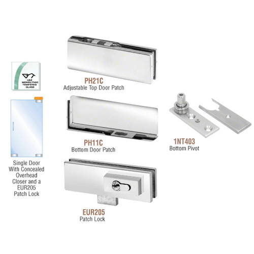 CRL PHE2LPS Polished Stainless European Patch Door Kit for Use with Overhead Door Closer - With ...