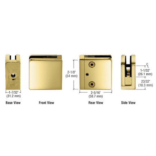 CRL Z812BR Polished Brass Z-Series Square Type Flat Base Zinc Clamp for ...