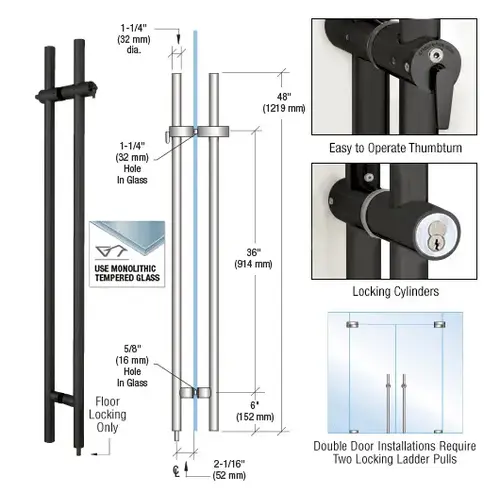 CRL LLPA48MBL Matte Black 48" Locking Ladder Pull Buy Now