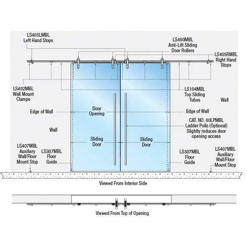 CRL LSWM6MBL Matte Black Laguna Series Wall Mount Bi-Parting Slider Kit ...
