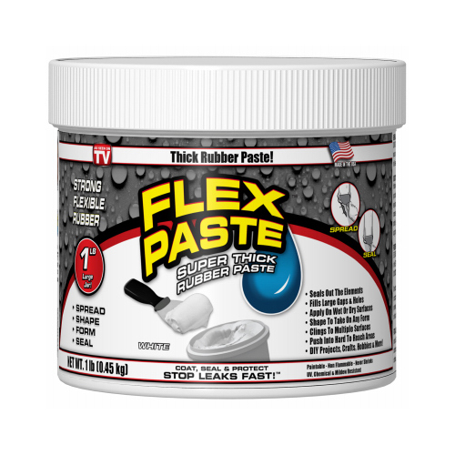 FLEX PASTE PFSWHTR16 Rubberized Adhesive, White, 1 lb Jar