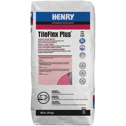 HENRY 13081 527 TileFlex Plus Series Thin-Set Mortar, White, Powder, 40 ...