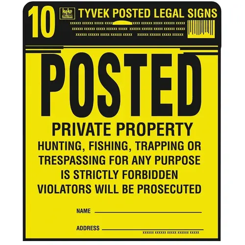 Hy-Ko PP-1 Legal Sign Kit, Square, Black Legend, Yellow Background ...