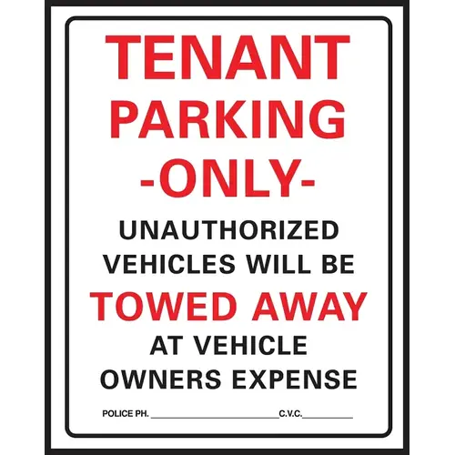 Hy-Ko 701 Parking Sign, Rectangular, Black/Red Legend, White Background ...